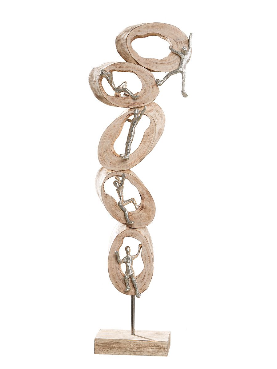 Sculpture 'Climb' - Natural colored work of art with silver colored fi